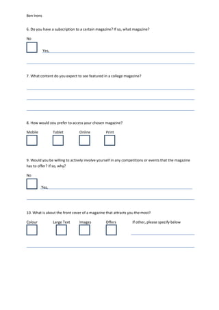 College magazine questionnaire | PDF