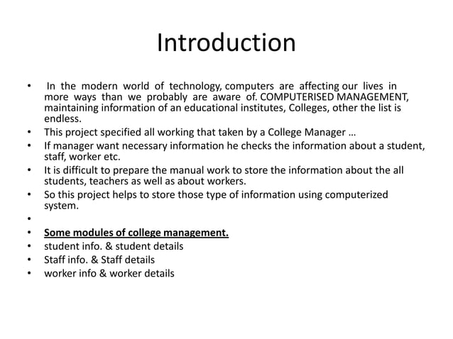 College management system ppt | PPTX | Computing | Technology & Computing