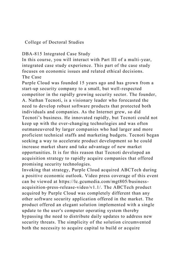 College of Doctoral StudiesDBA-815 Integrated Case Study.docx