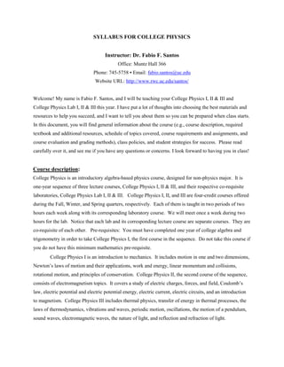 College Physics Syllabus for Education.docx