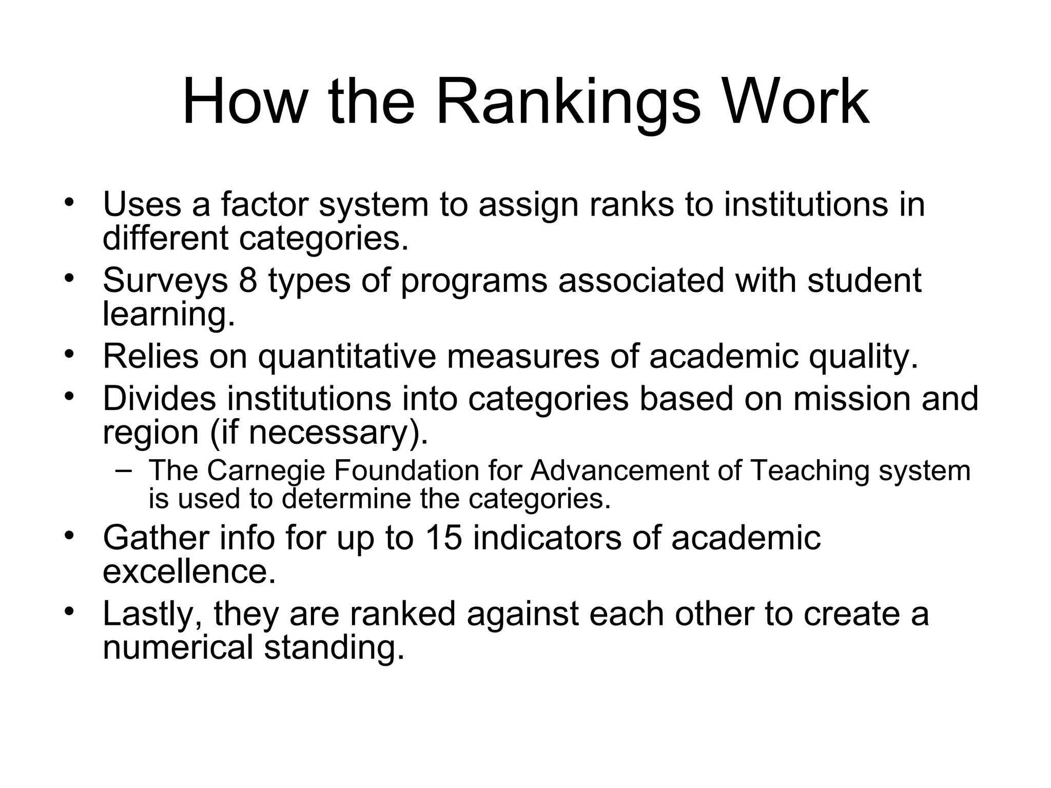 Understanding the U.S. News & World Report “Best Colleges” 2007 | PPT