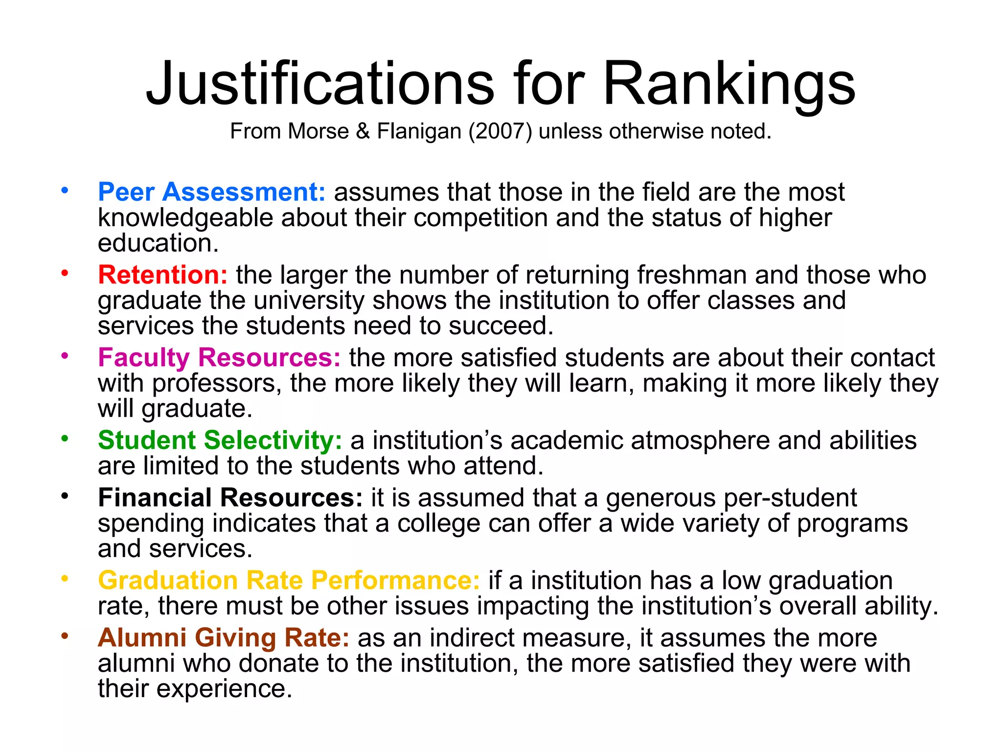 Understanding the U.S. News & World Report “Best Colleges” 2007 | PPT