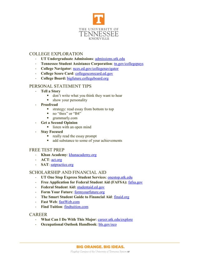 College Resource One-Sheet | PDF
