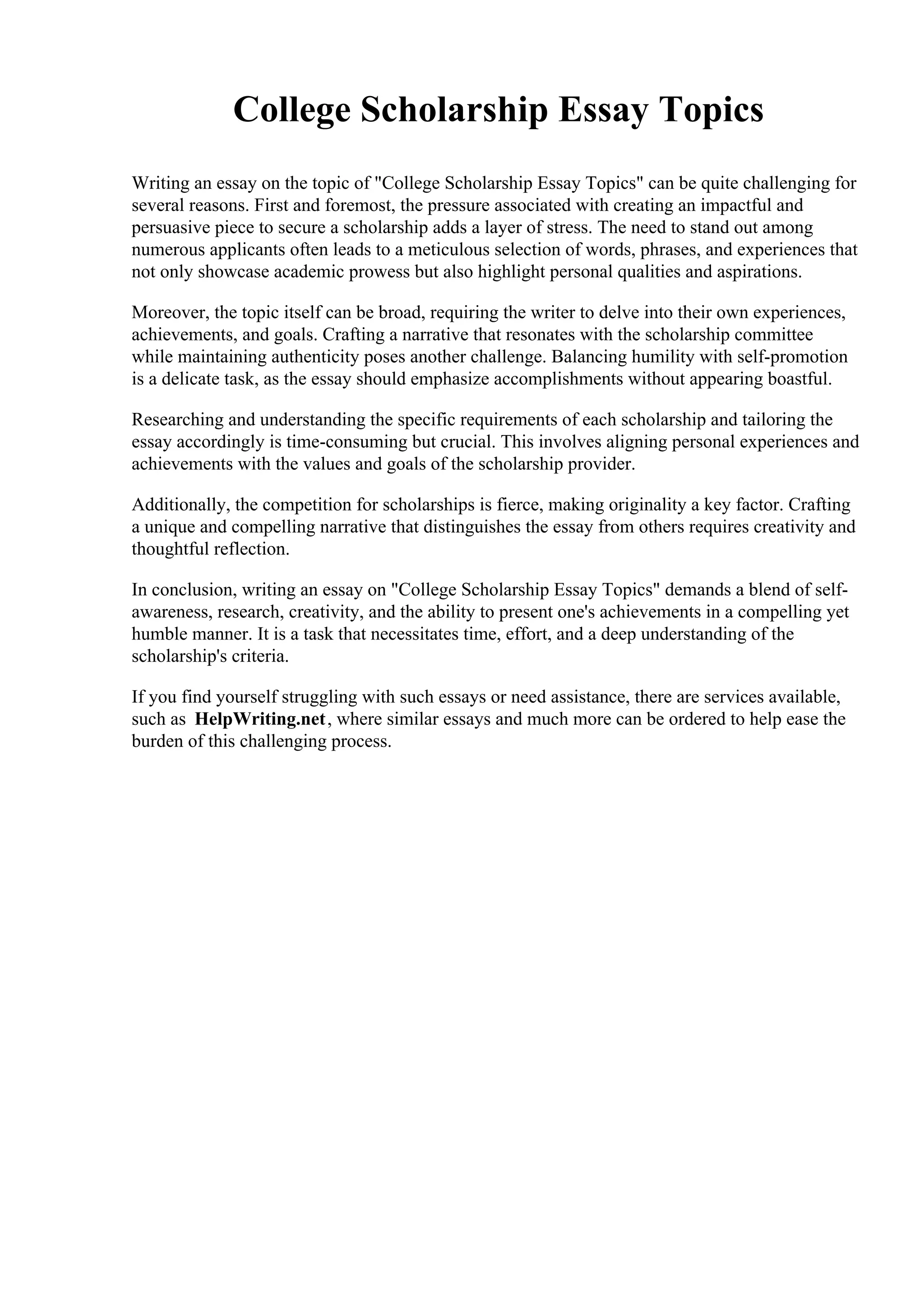 College Scholarship Essay Topics | PDF | College Planning | College ...