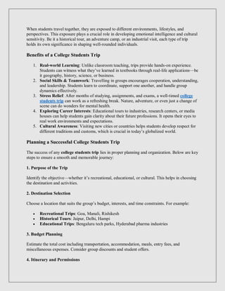 ltimate Guide to Planning a College Students Trip: Tips & Tricks | PDF