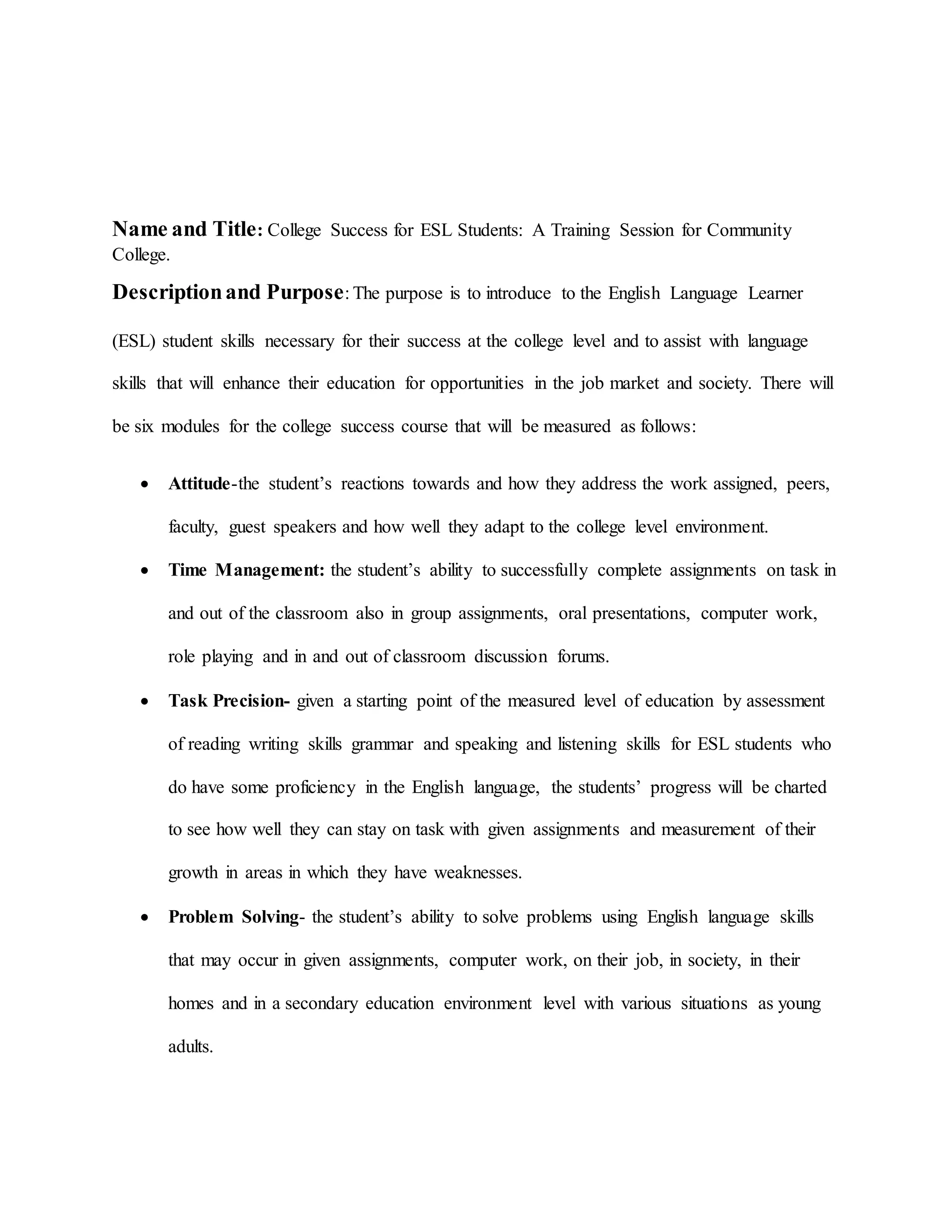 College success for esl learners | DOCX