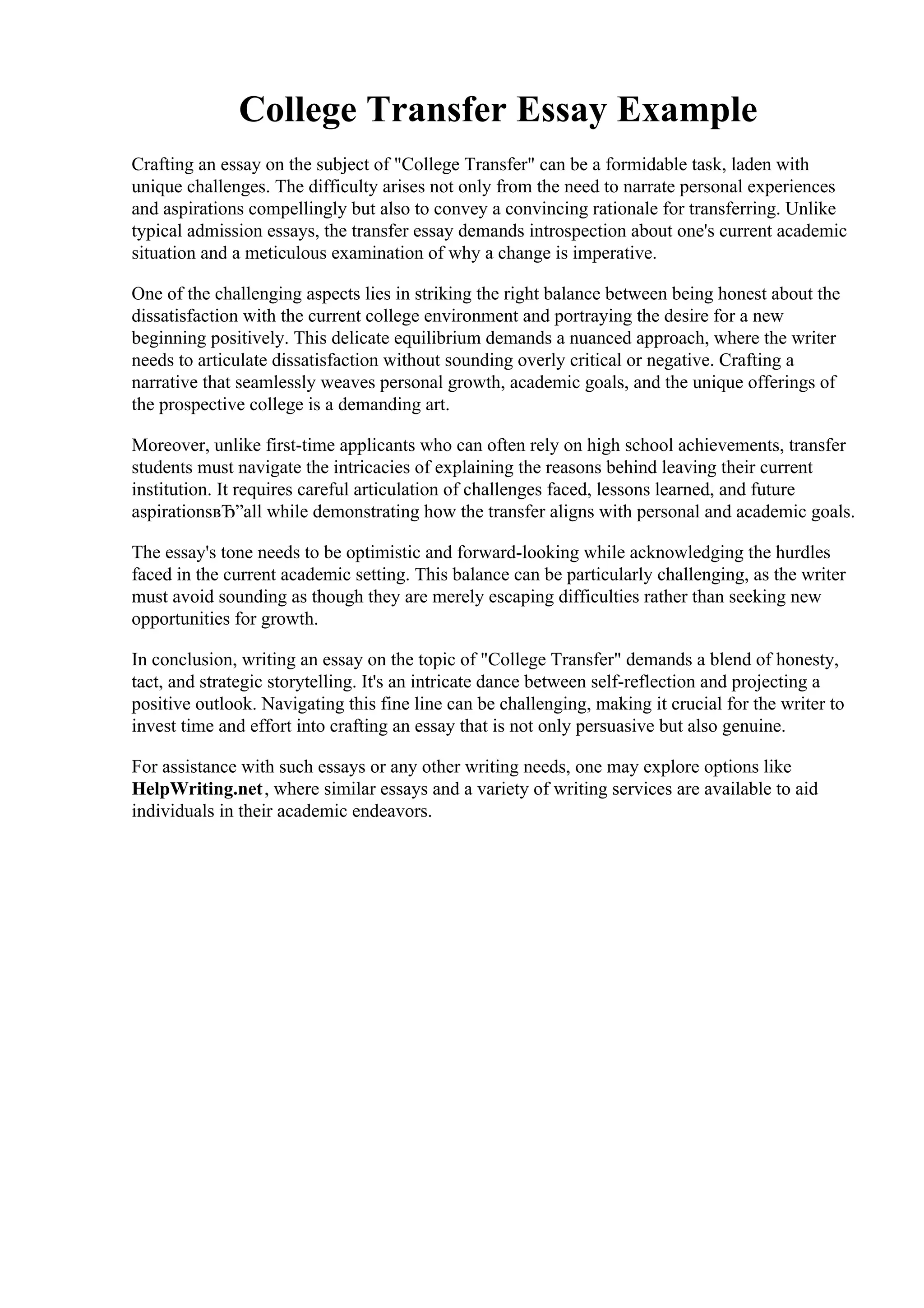College Transfer Essay Example | PDF