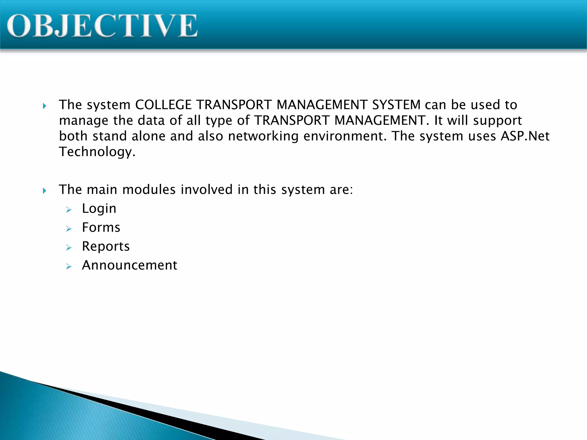 College transport management system | PPTX