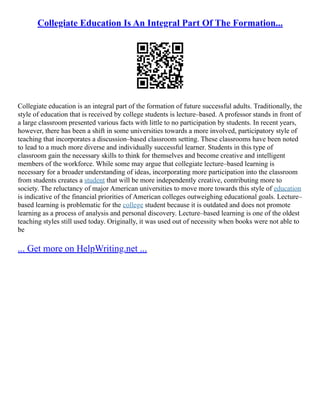 Collegiate Education Is An Integral Part Of The Formation... | PDF