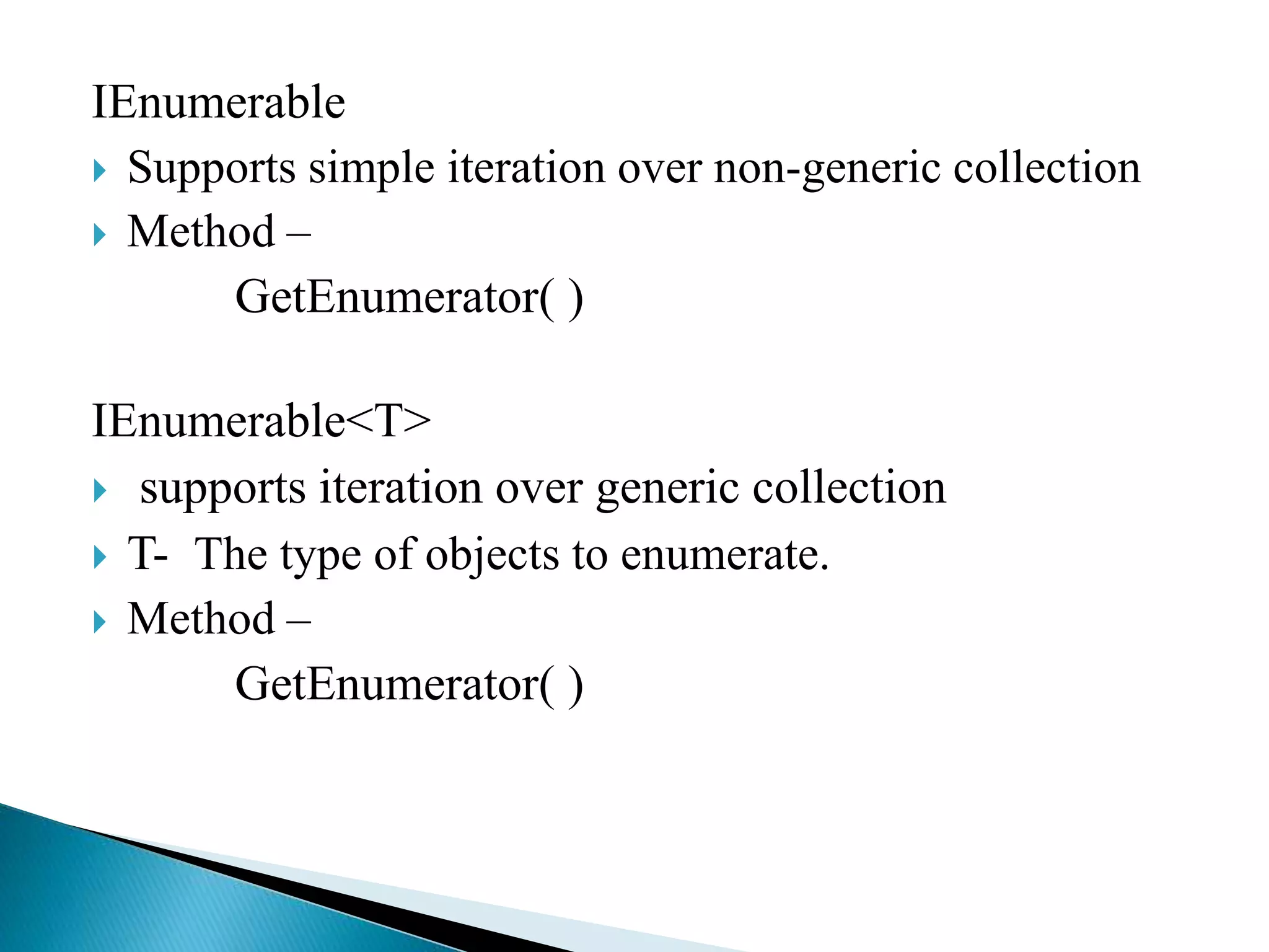 C# Colletion interfaces | PPTX | Programming Languages | Computing