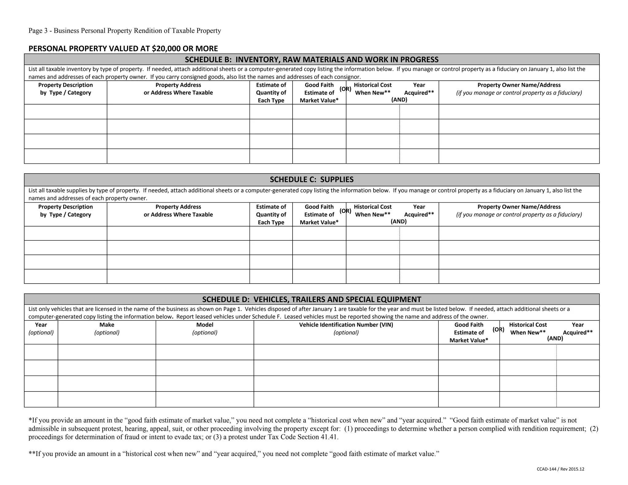 Collincad Business Property Personal Rendition form | PDF