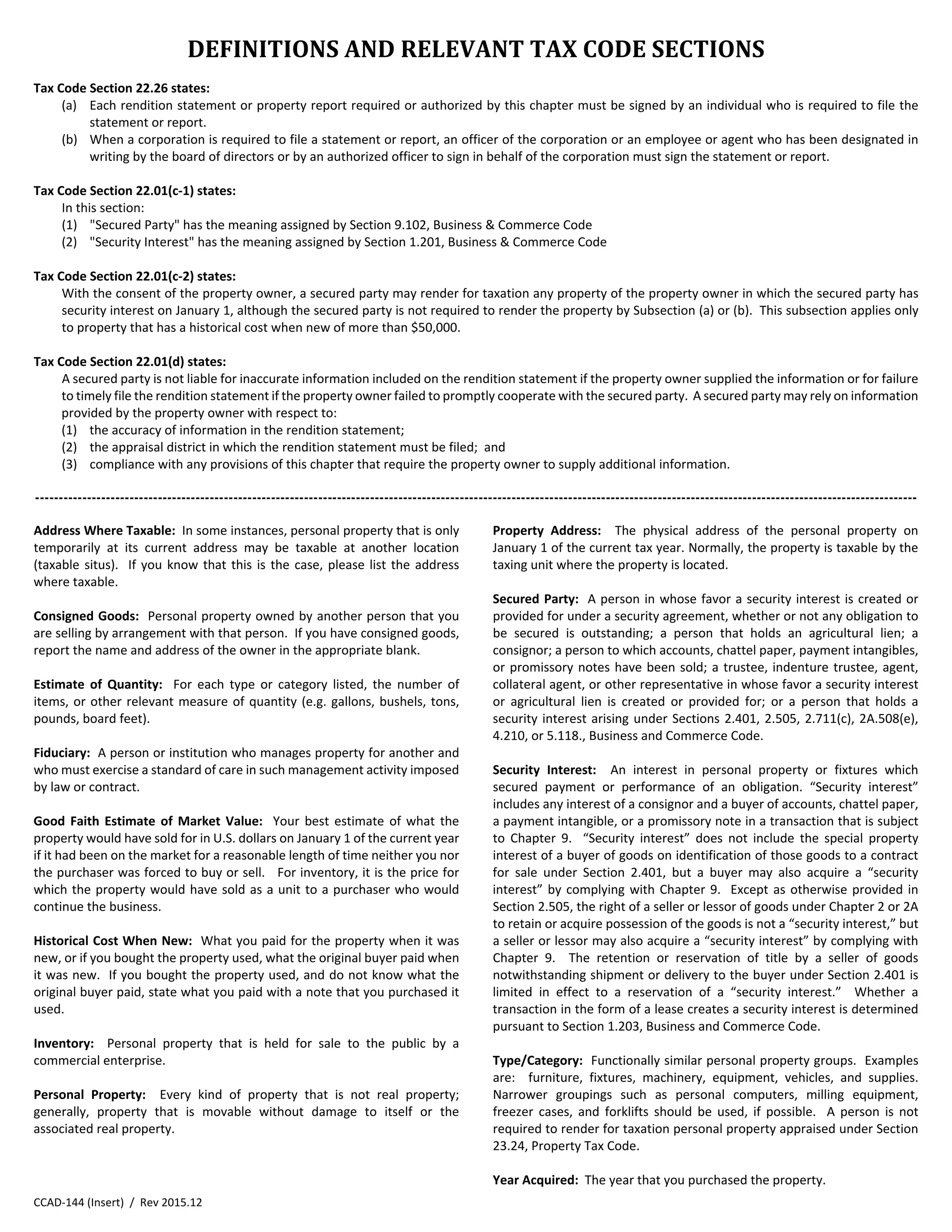 Collincad Business Property Personal Rendition form | PDF