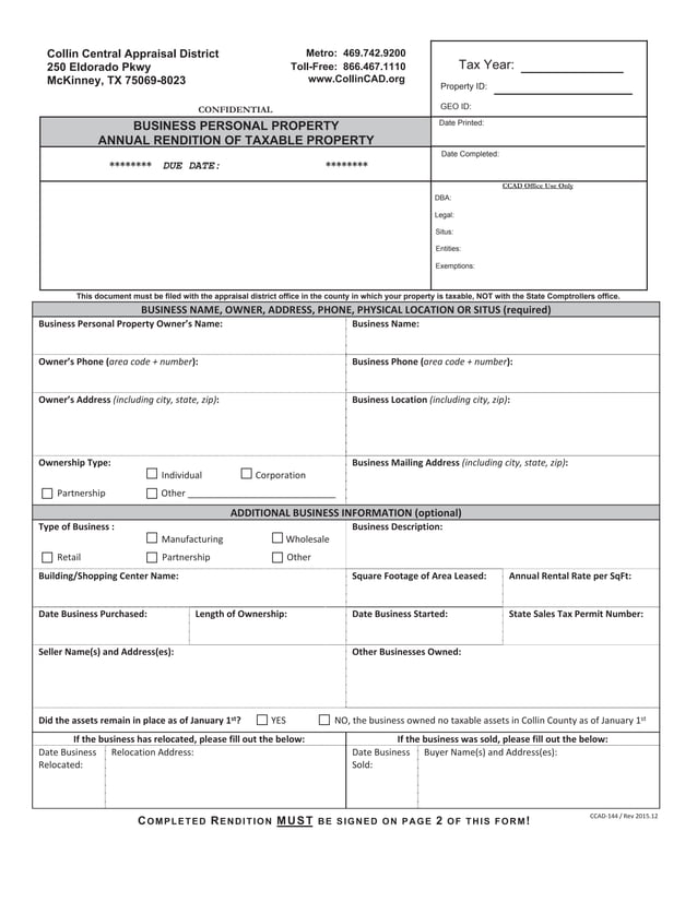 Collincad Business Property Personal Rendition form | PDF