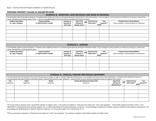 Collincad Business Property Personal Rendition form | PDF