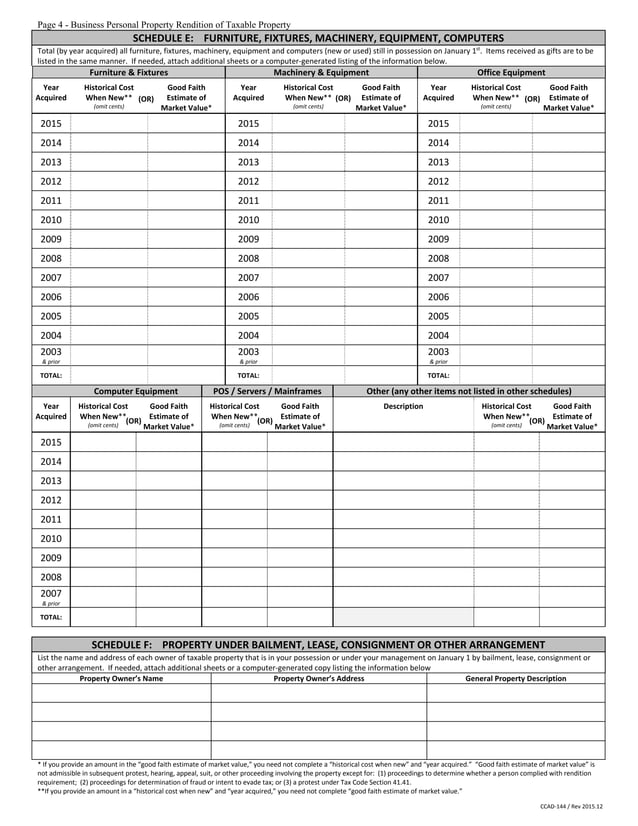 Collincad Business Property Personal Rendition form | PDF