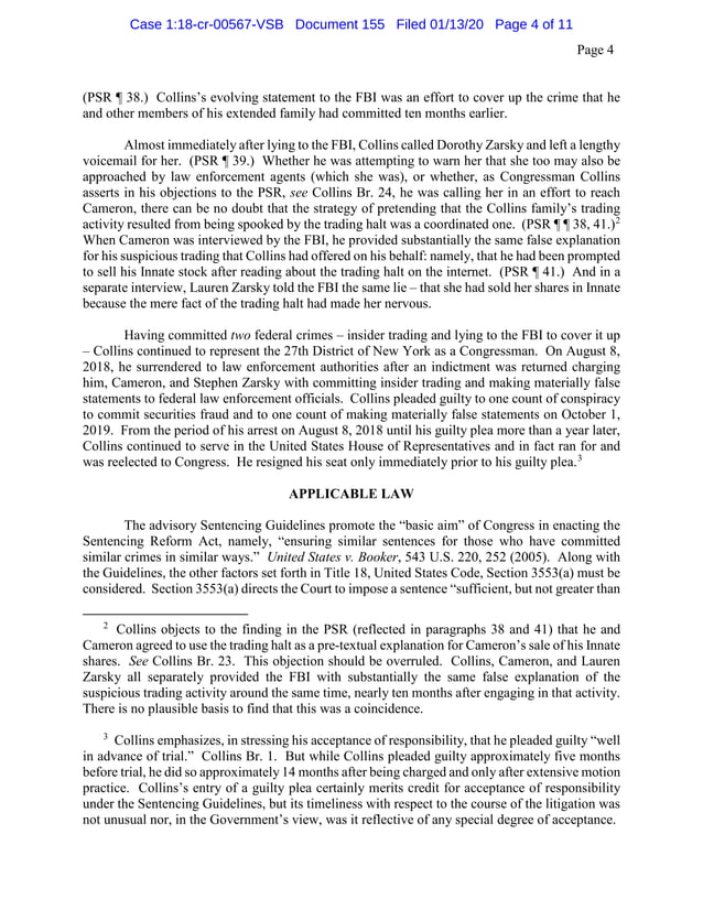 United States v. Christopher Collins sentencing letter | PDF
