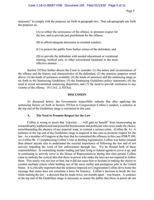 United States v. Christopher Collins sentencing letter | PDF