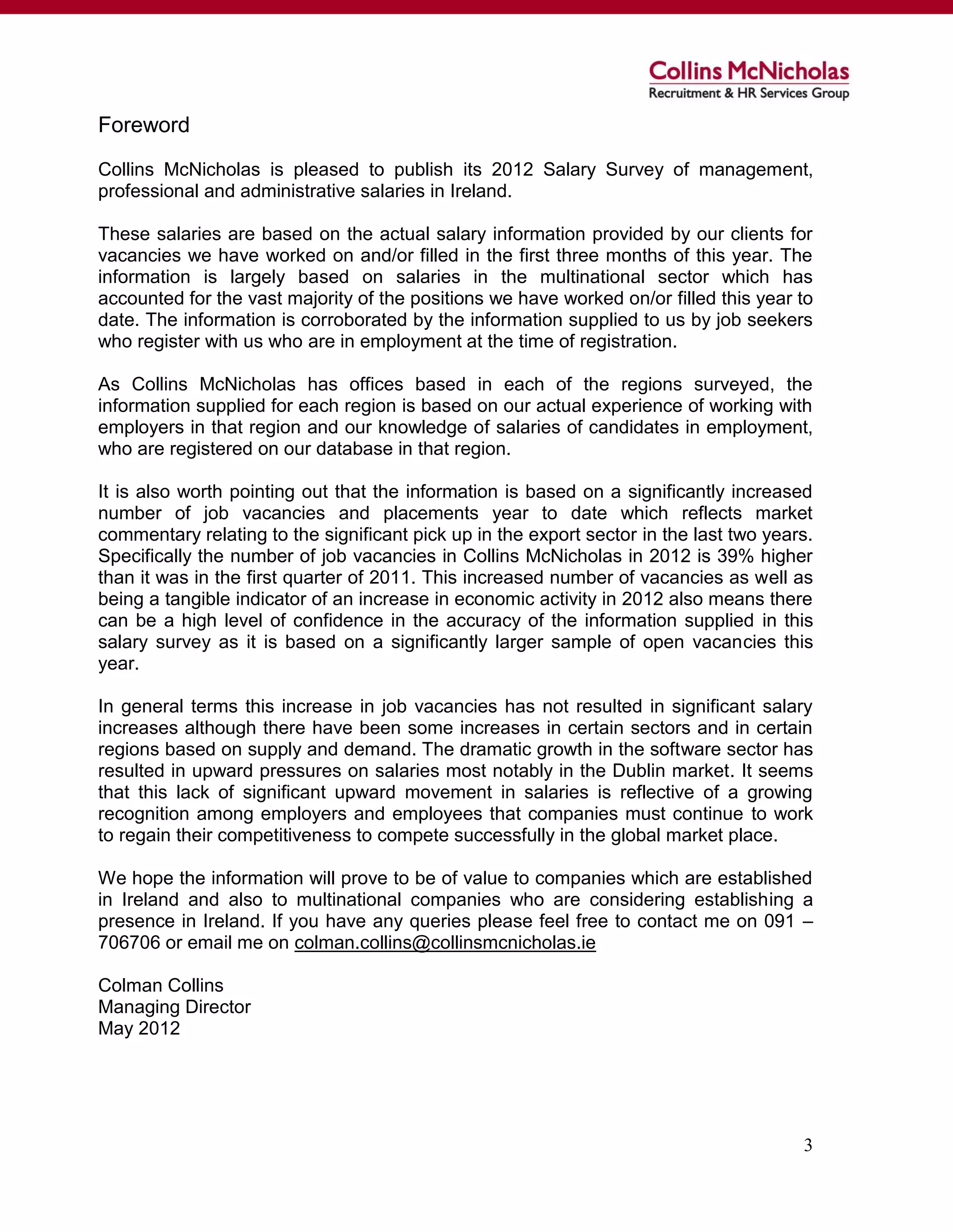 Collins Mc Nicholas National Salary Survey 2012 | PDF