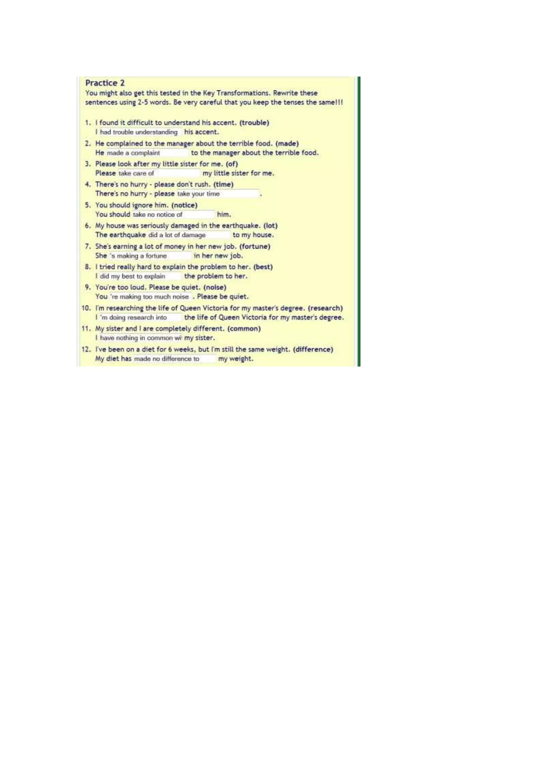 Collocations exercises and answers | DOCX