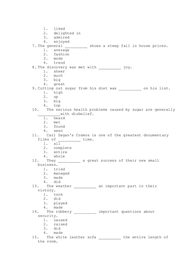 Collocations exercises and answers | DOCX | Educational Assessment ...