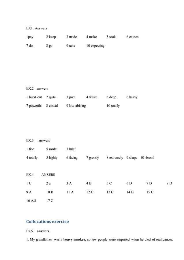 Collocations exercises and answers | DOCX | Educational Assessment | Education