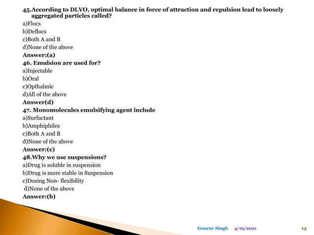 Colloidal dispersion mcq | PPTX | Chemistry | Science