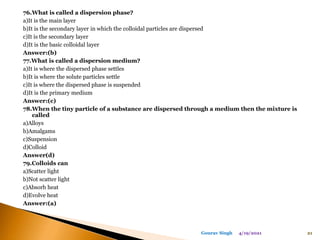 Colloidal dispersion mcq | PPTX