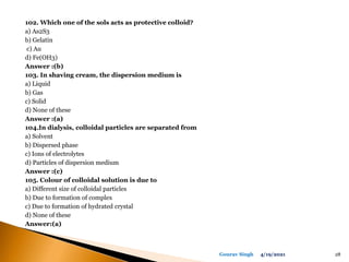 Colloidal dispersion mcq | PPTX