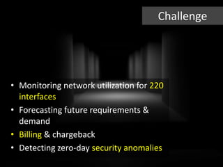 Datacenter provider monitors bandwidth, security and usage-based billing for 220 interfaces with ...