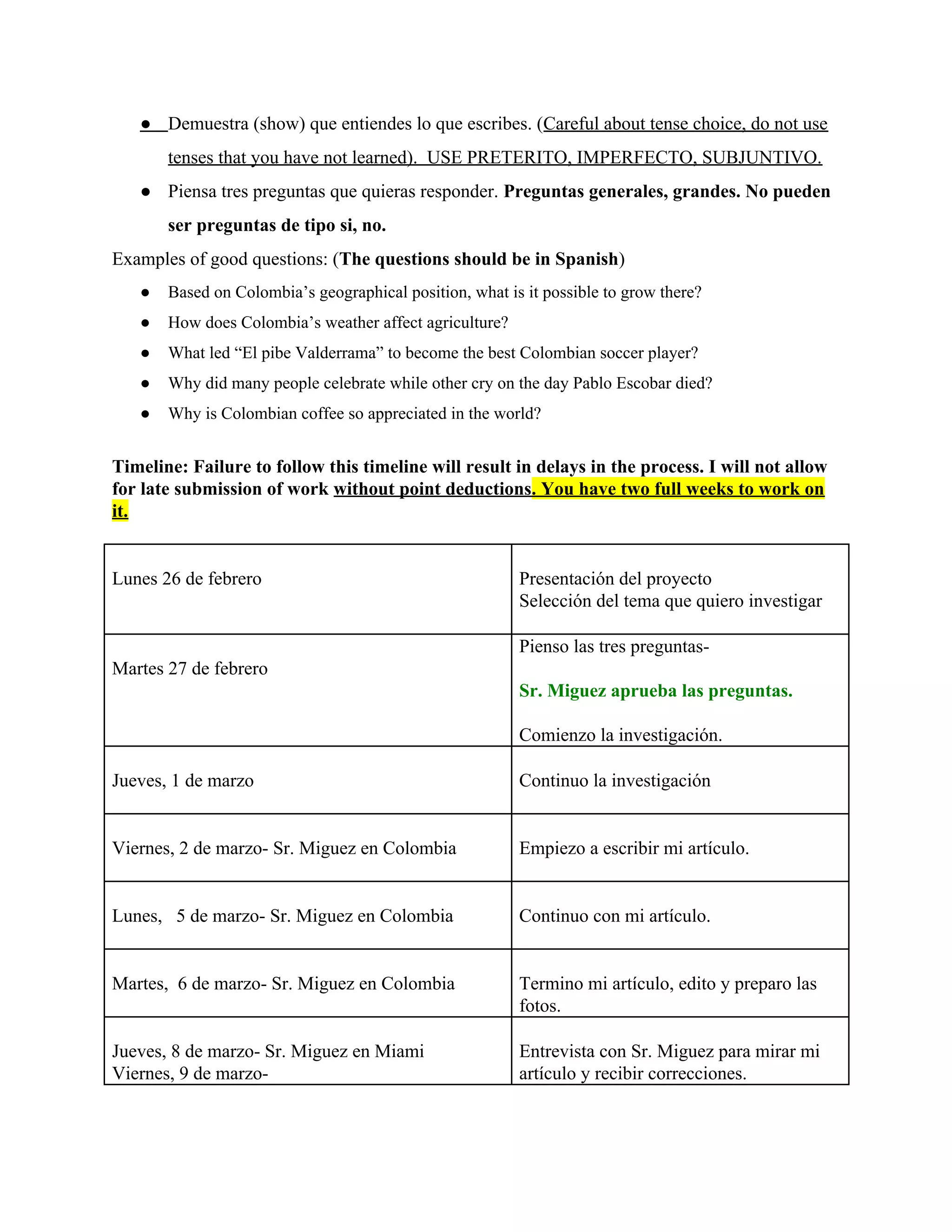 Colombia cultural connection- Spanish IV- Honors | PDF