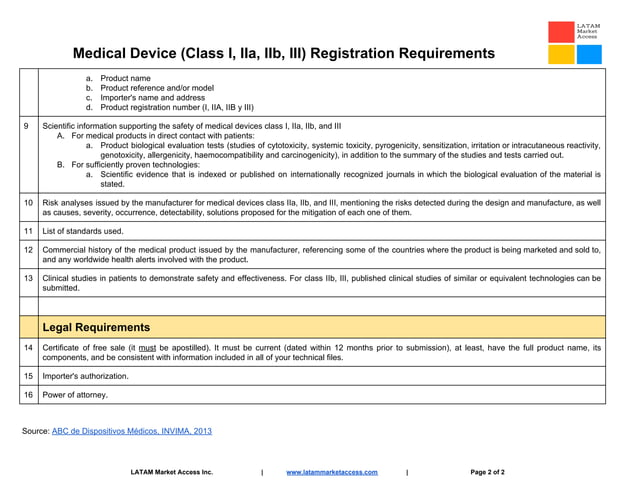 Colombia INVIMA medical device registration document requirements | PDF