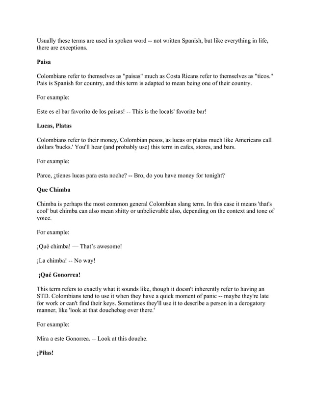 Colombian Slang Terms | PDF