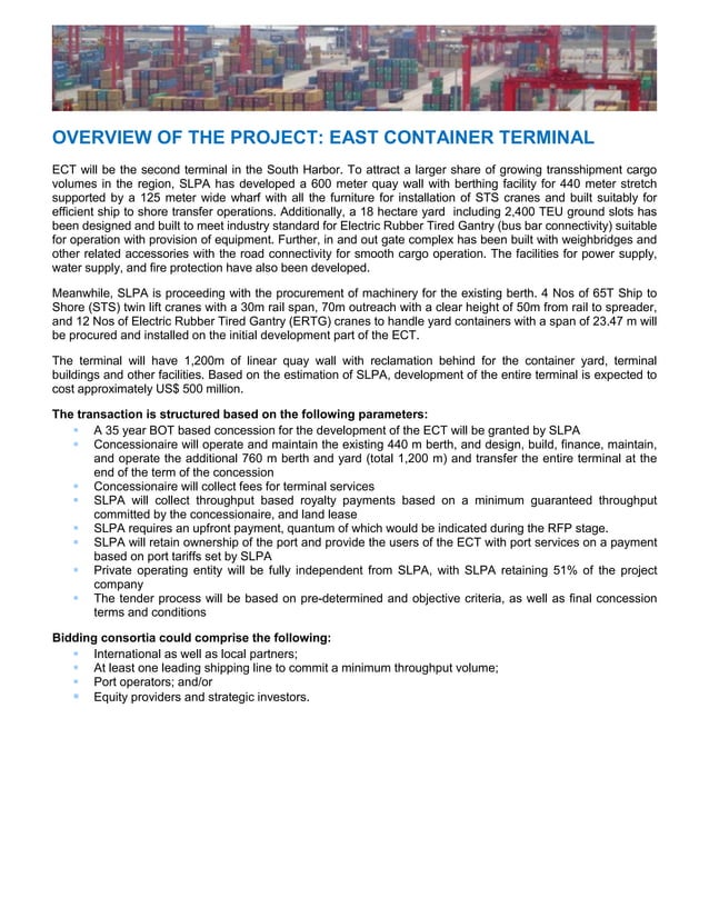 Colombo Port East Container Terminal - Market Awareness Brochure | PDF