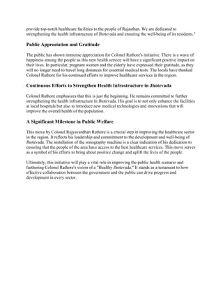 Colonel Rajyavardhan Rathore Provides Sonography Machine at CHC ...