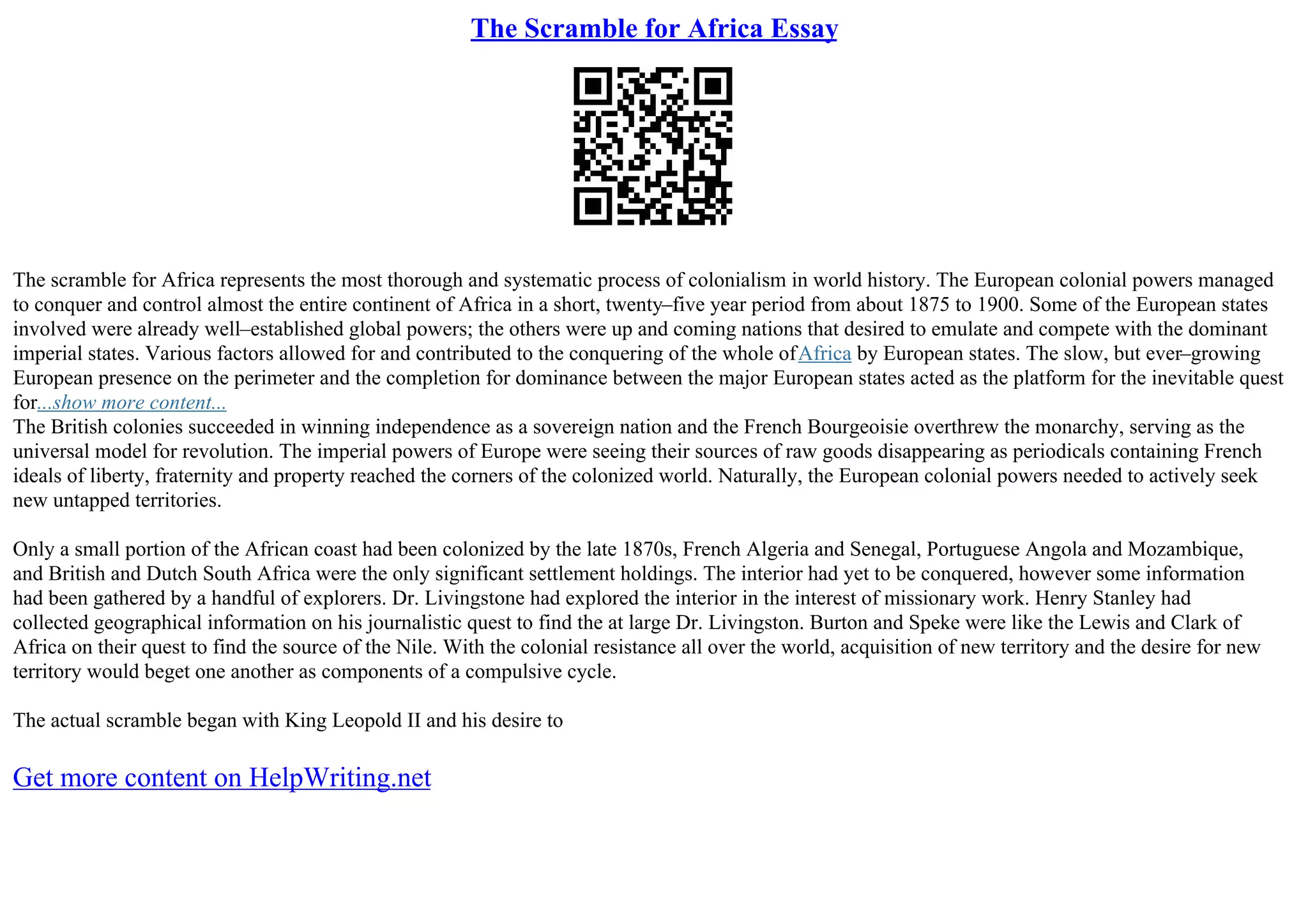 Colonialism In Africa Essay Example | PPT