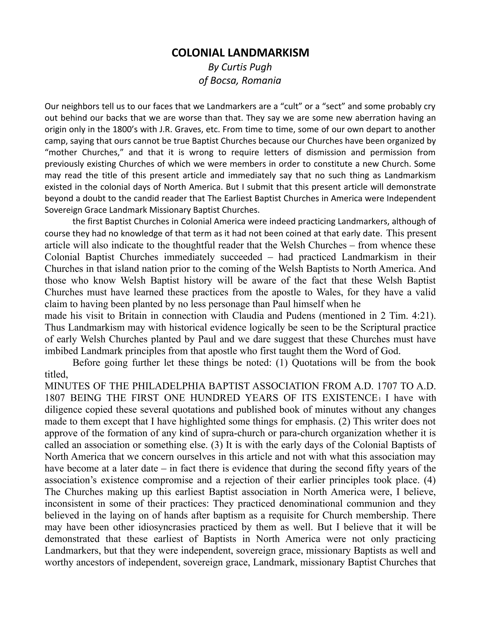 Colonial landmarkism | DOC