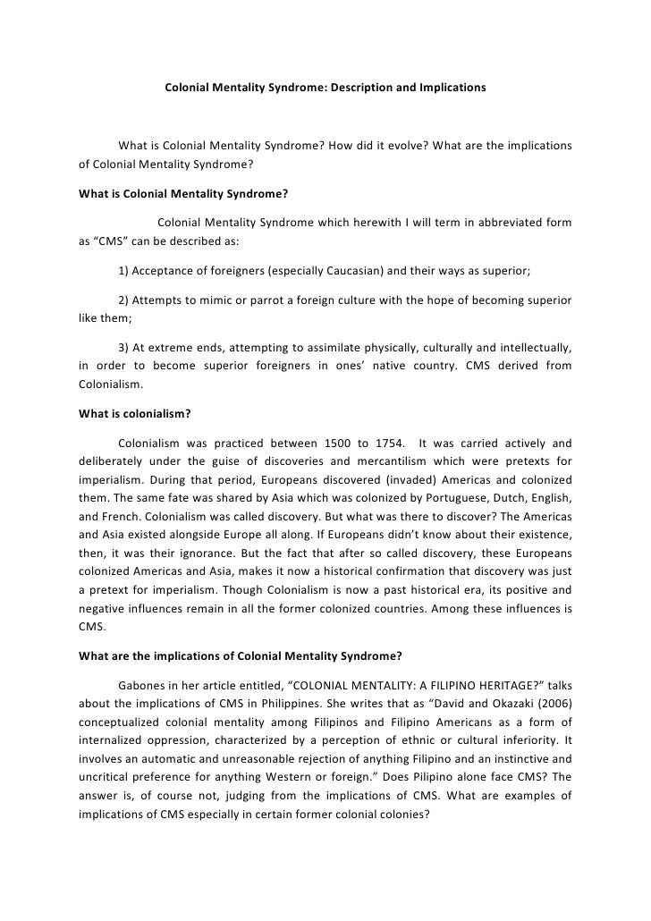 Colonial Mentality Syndrome: Description and Implications