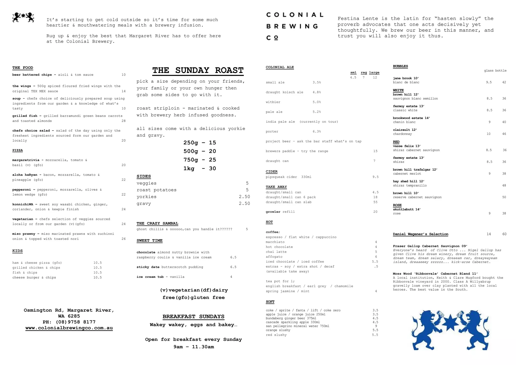 Colonial Menu - SUNDAY ROAST - Public Holiday | PPT