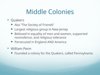 Colonial Regions in early American History | PPT