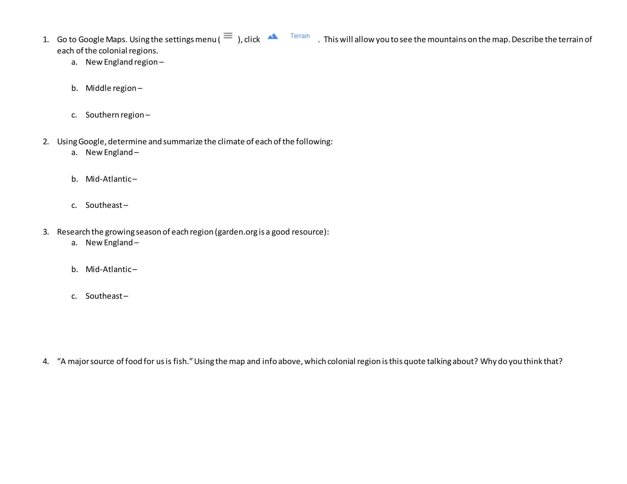 Colonial regions map and terrain exploration | PPT