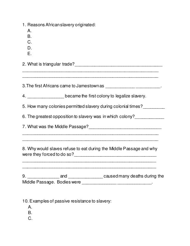 Colonial Slavery Guided Notes