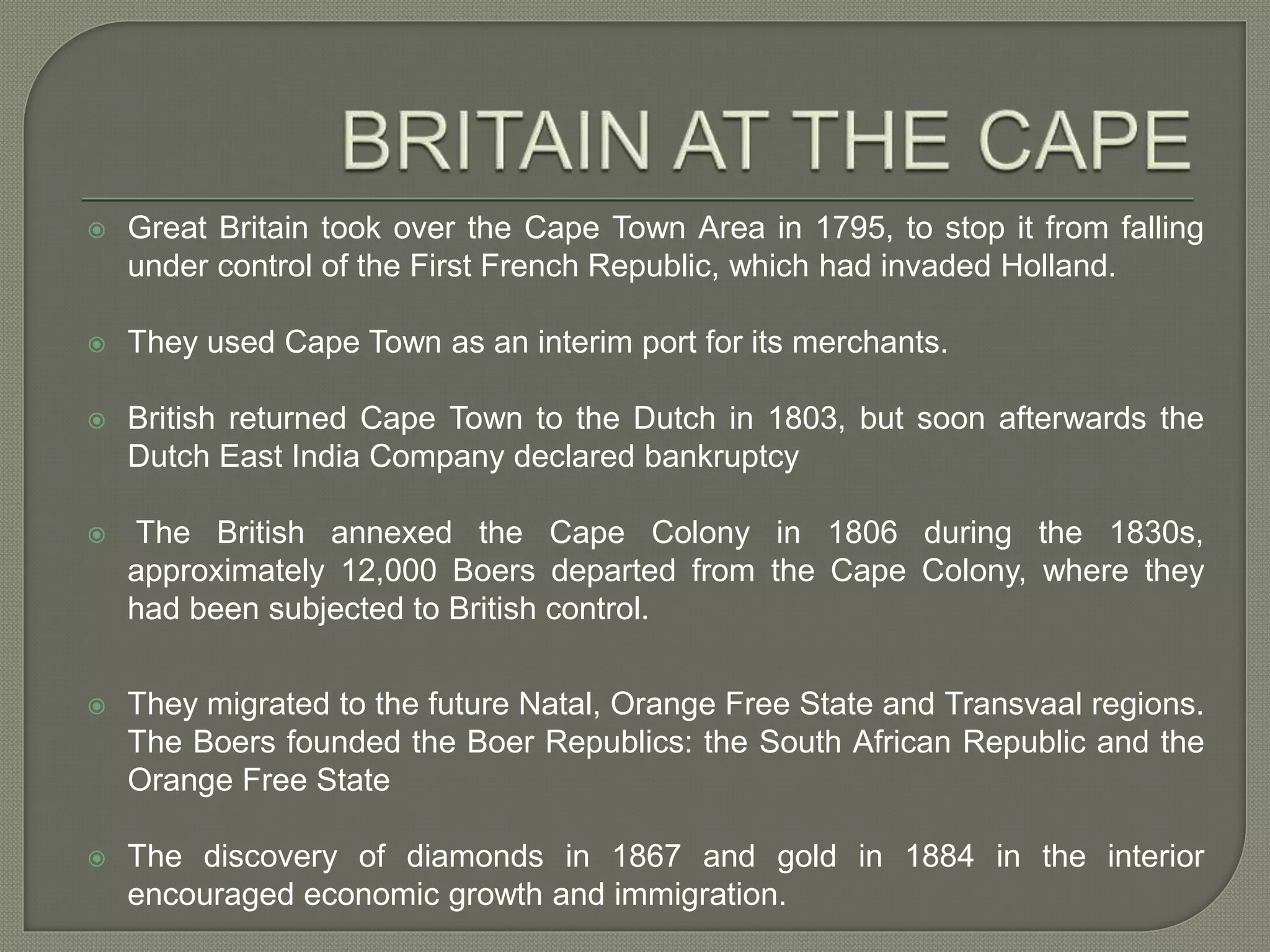 BRITISH COLONIZATION AT THE CAPE | PPTX