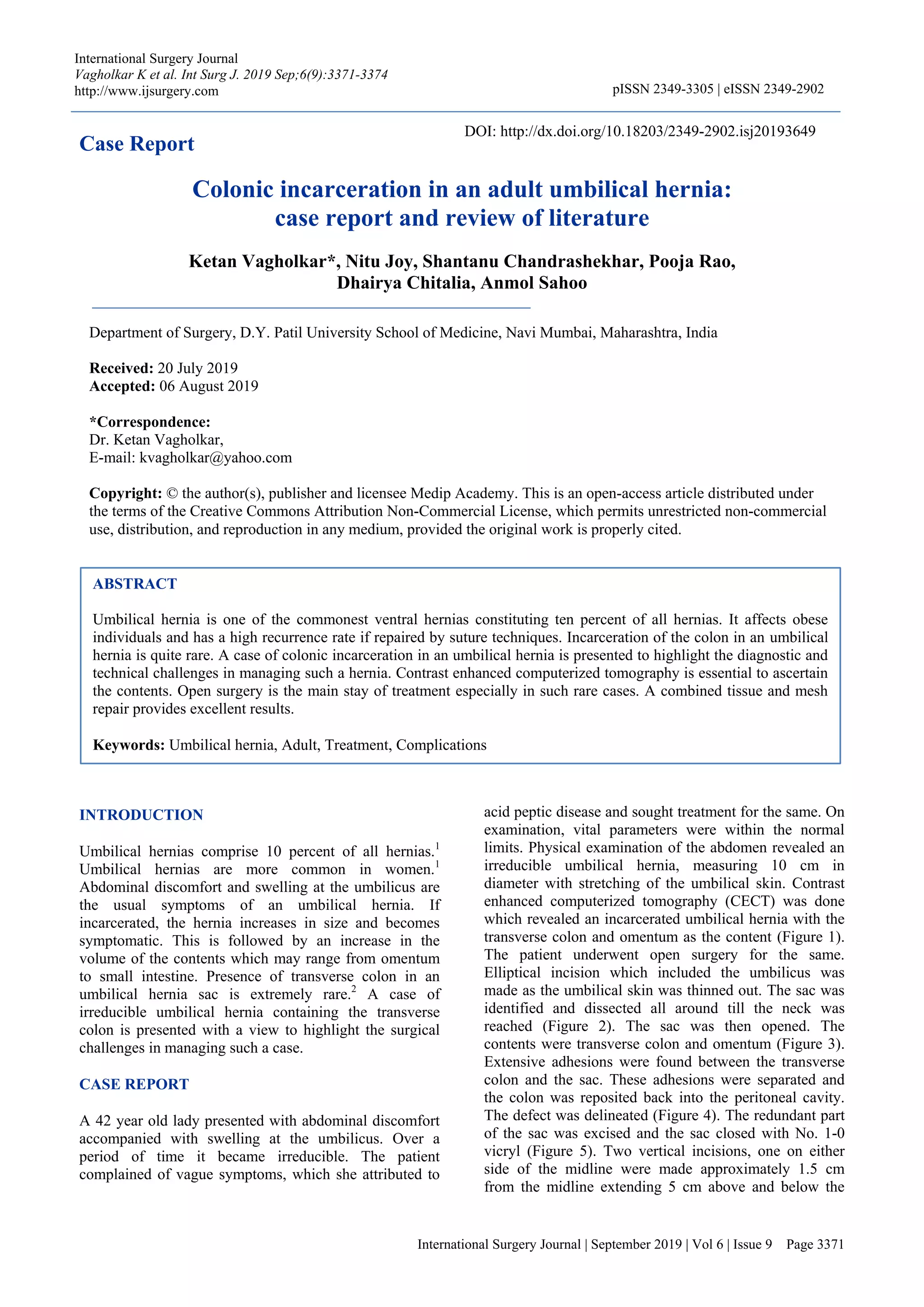 Colonic incarceration in an adult umbilical hernia: case report and review of literature | PDF