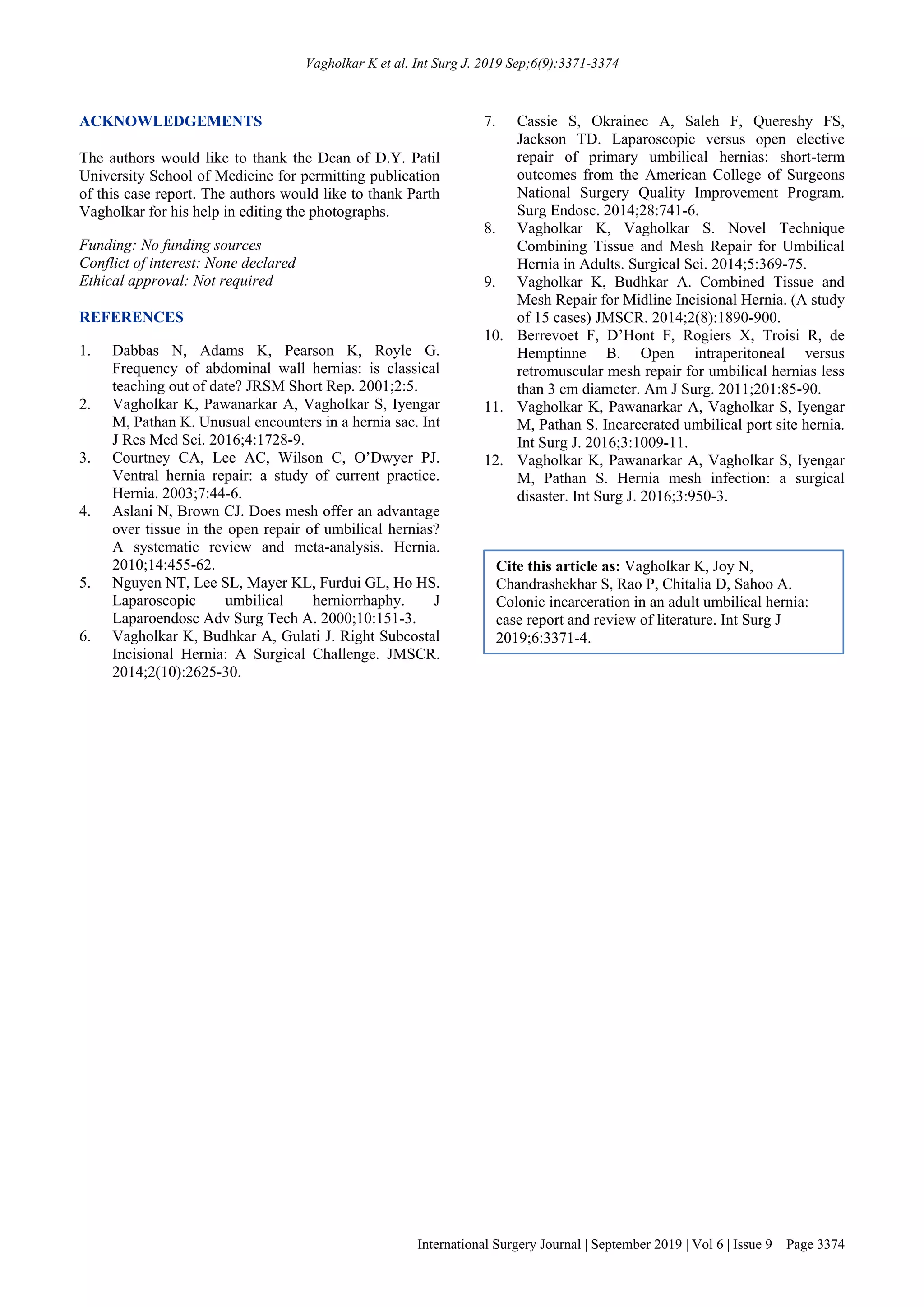 Colonic incarceration in an adult umbilical hernia: case report and review of literature | PDF