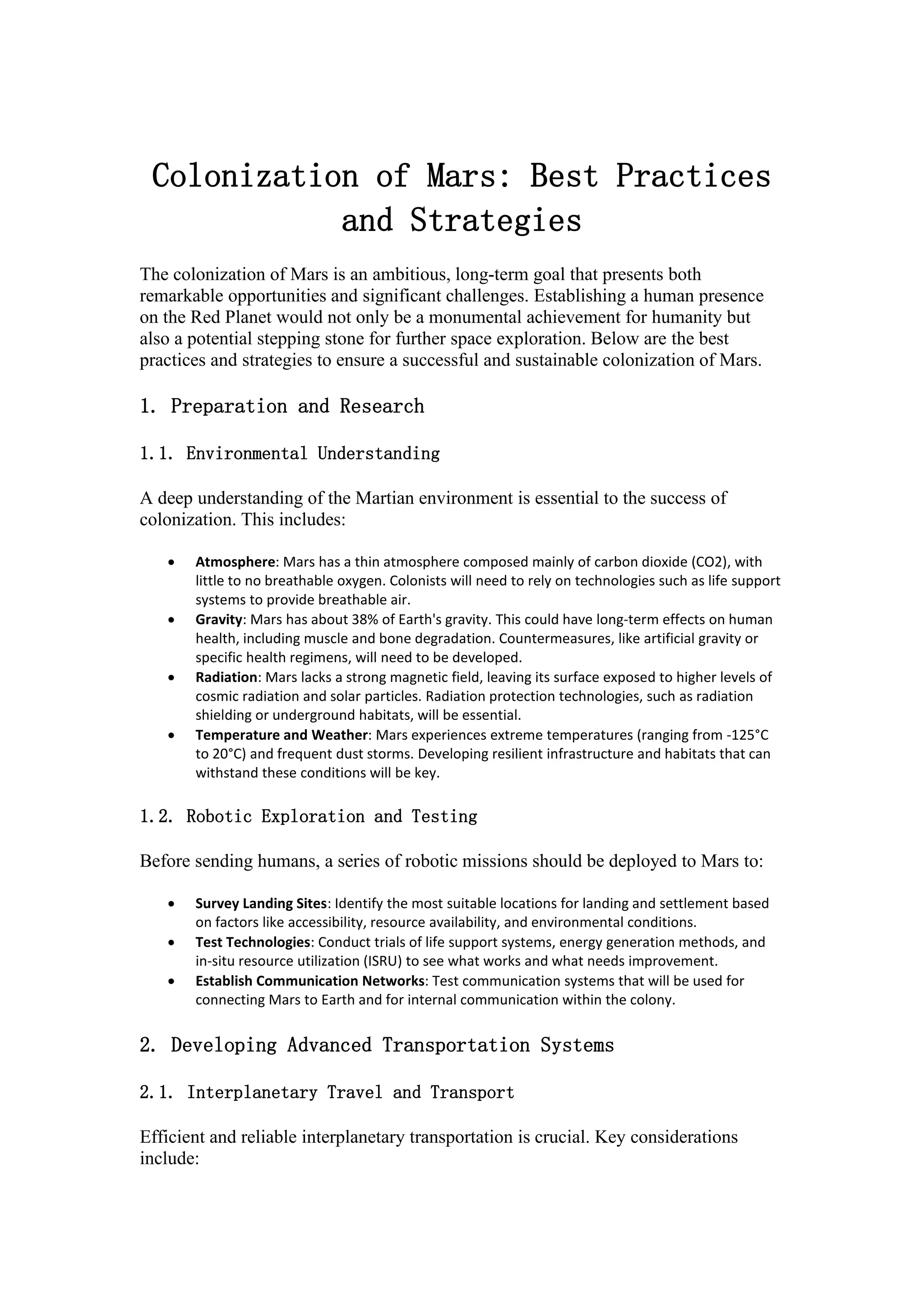 Colonization of Mars: Best Practices and Strategies | PDF