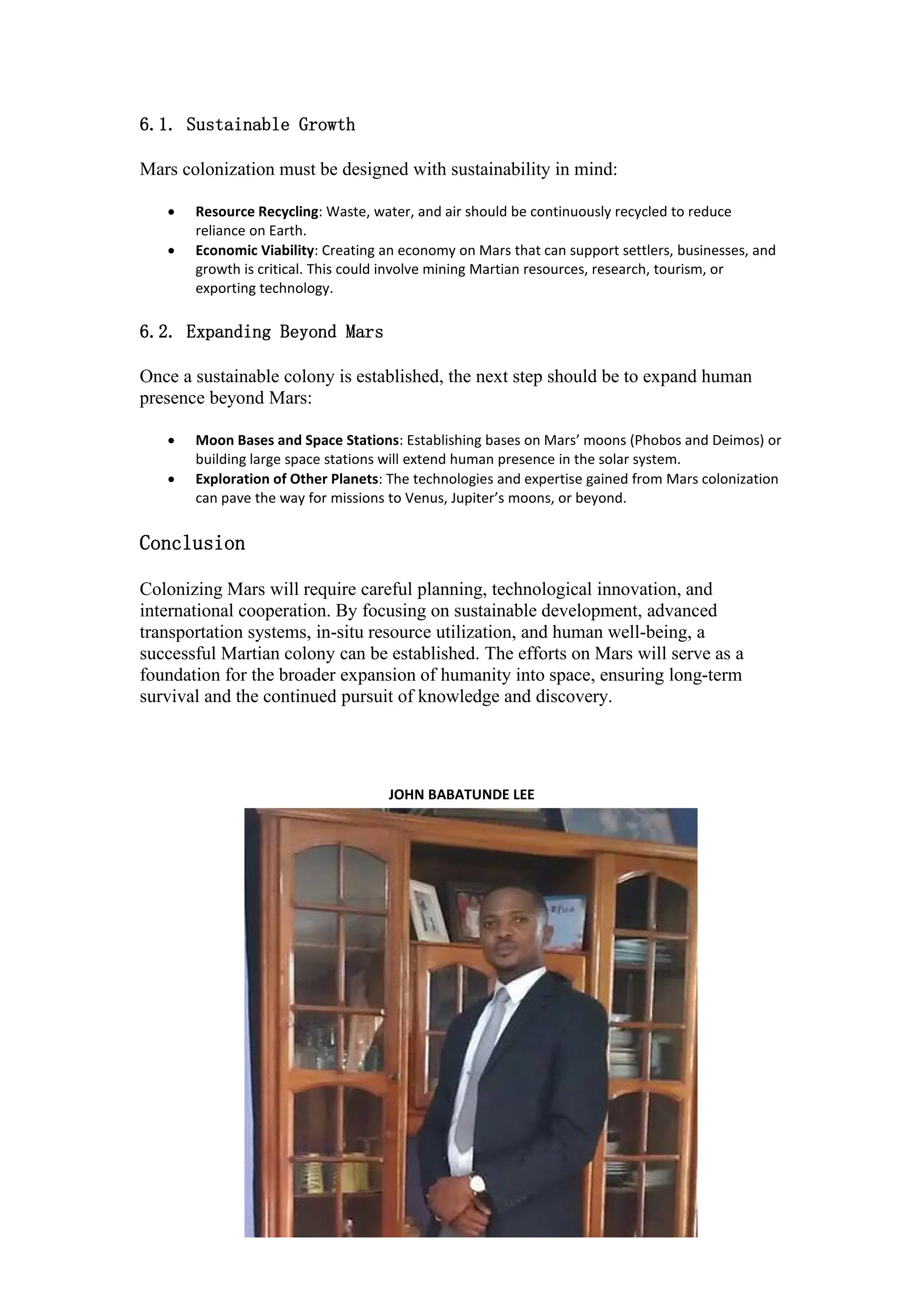 Colonization of Mars: Best Practices and Strategies | PDF