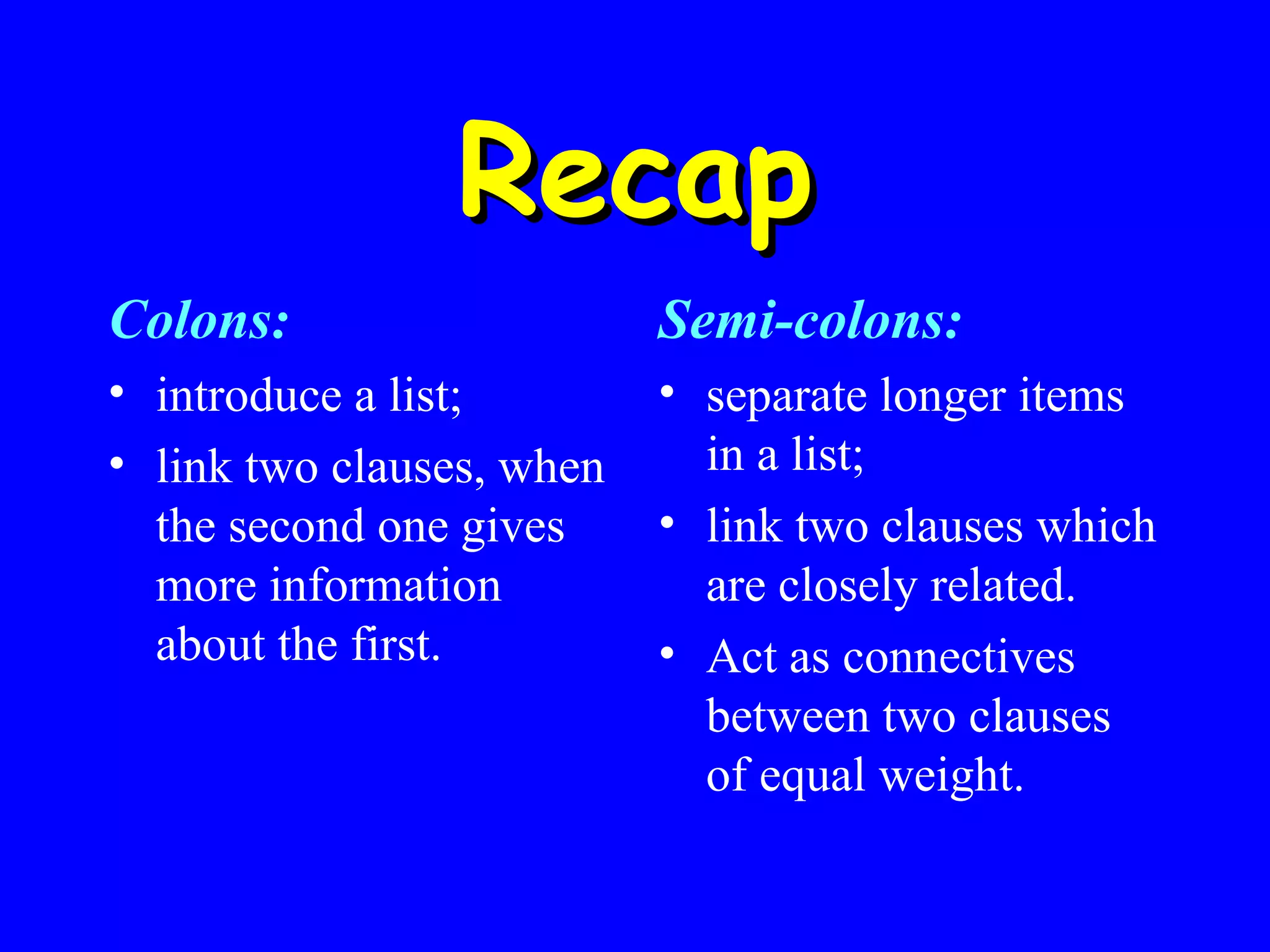 Colons and semicolons | PPT