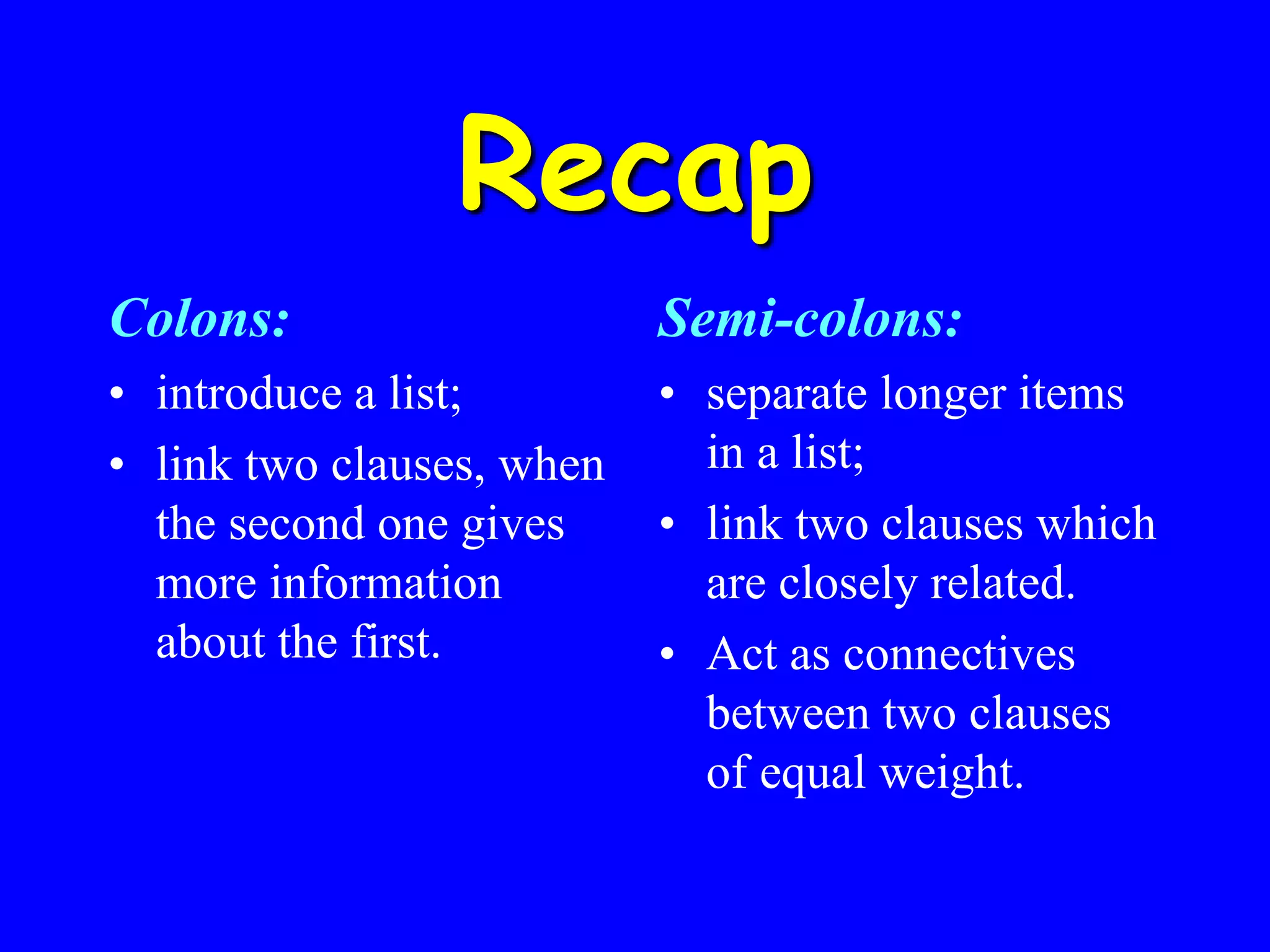 Colons and semicolons | PPT