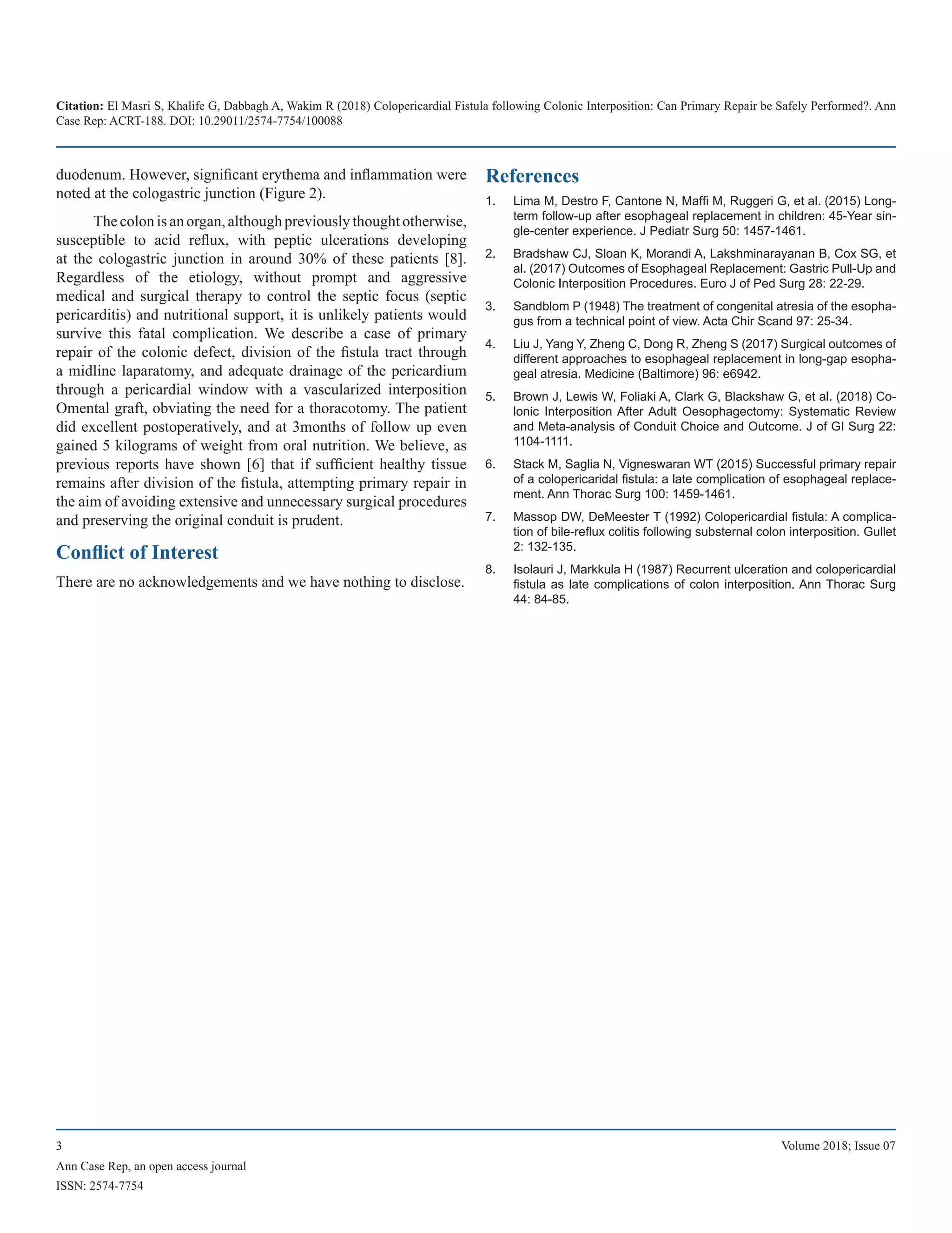 Colopericardial fistula following colonic interposition can primary ...