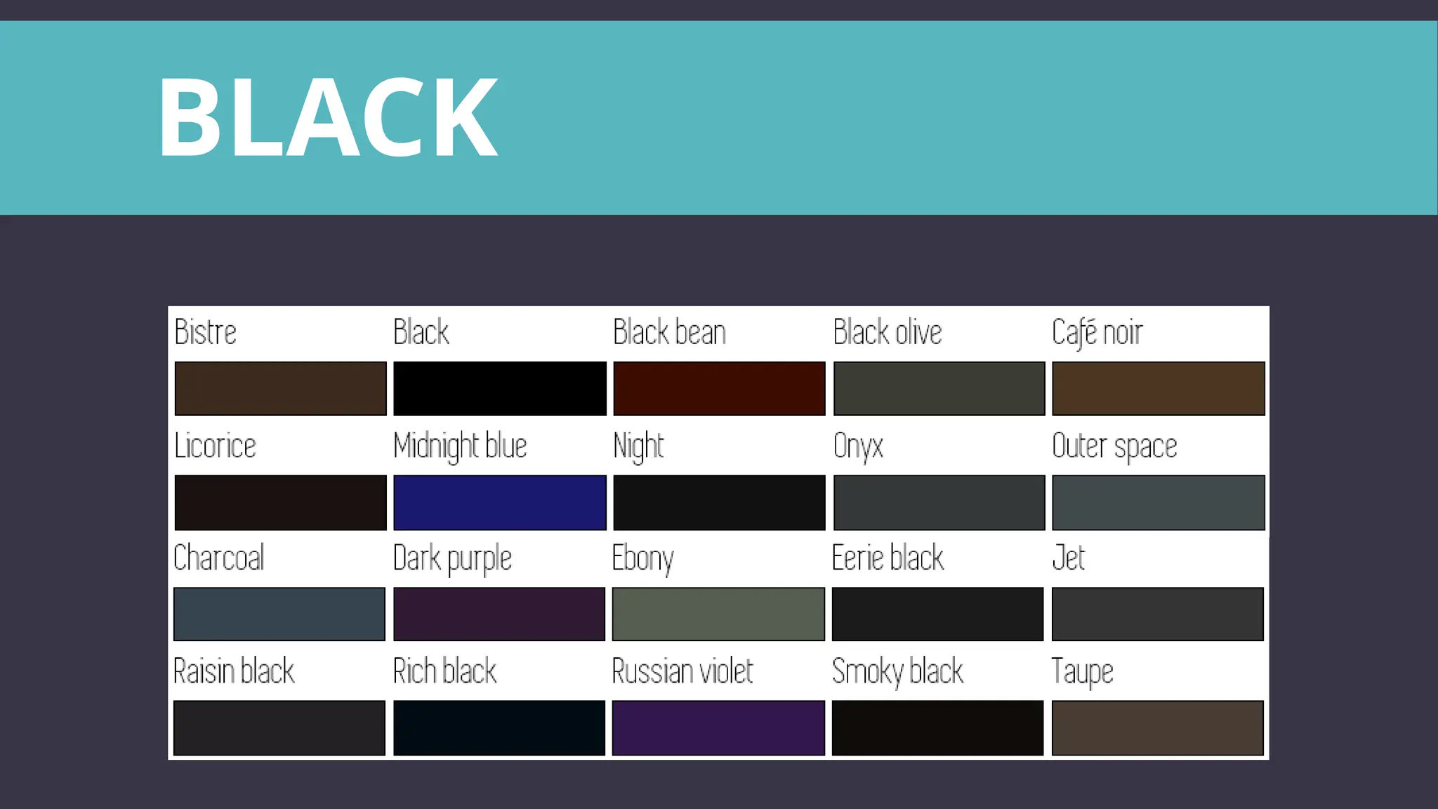 Colors and their variations, hues, names | PPT